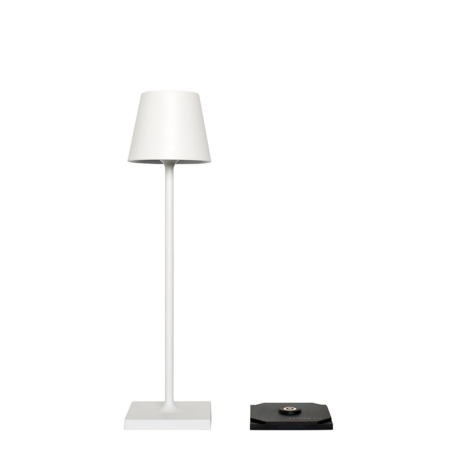 Small Chalky White Cordless Lamp and Modern Blue Floral Lampshade ...